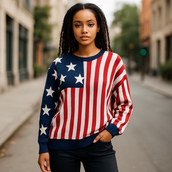 Source Unknown | Sweaters | Usa American Flag Knit Sweater Gorgeous ...